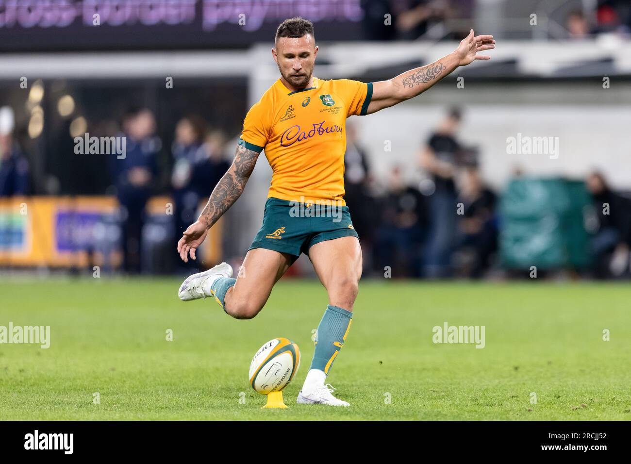 Sydney, Australia, 15 July, 2023. Quade Cooper of Wallabies converts ...