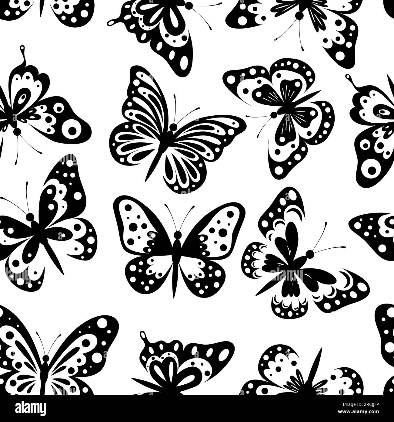 Vector Seamless Pattern with Butterfly. Different Black Butterflies on ...