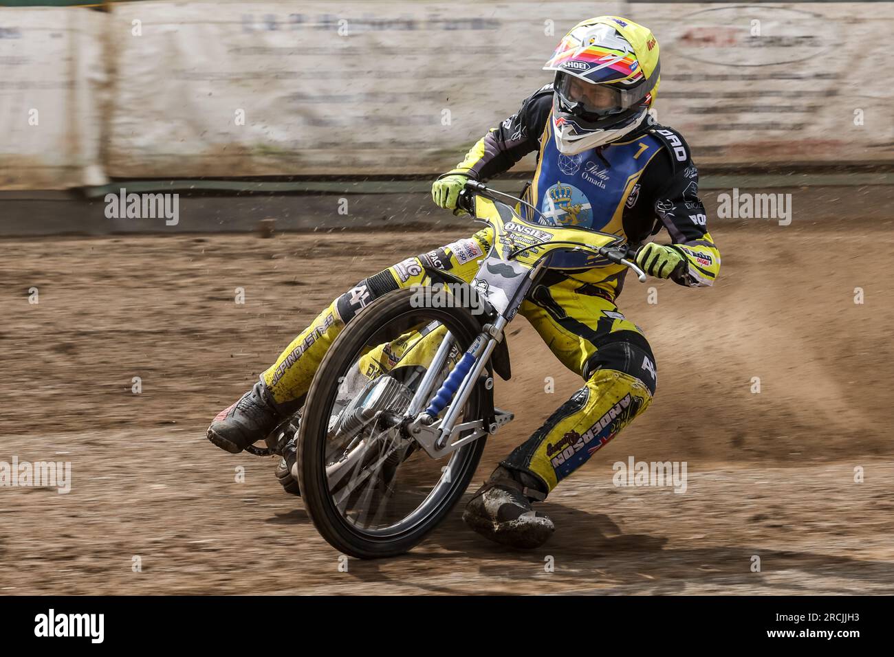 Dayle Wood - Edinburgh Monarchs Academy speedway rider. Action portrait ...