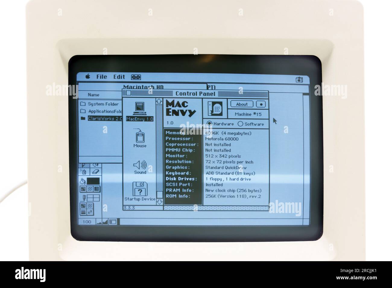 close up of screen display vintage Apple Macintosh Classic Mac showing ...