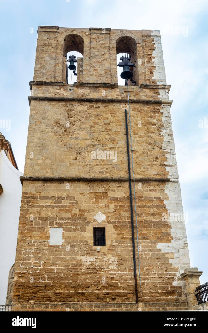 Bell tower of the Cathedral of Saint Gerland or San Gerlando in the old ...