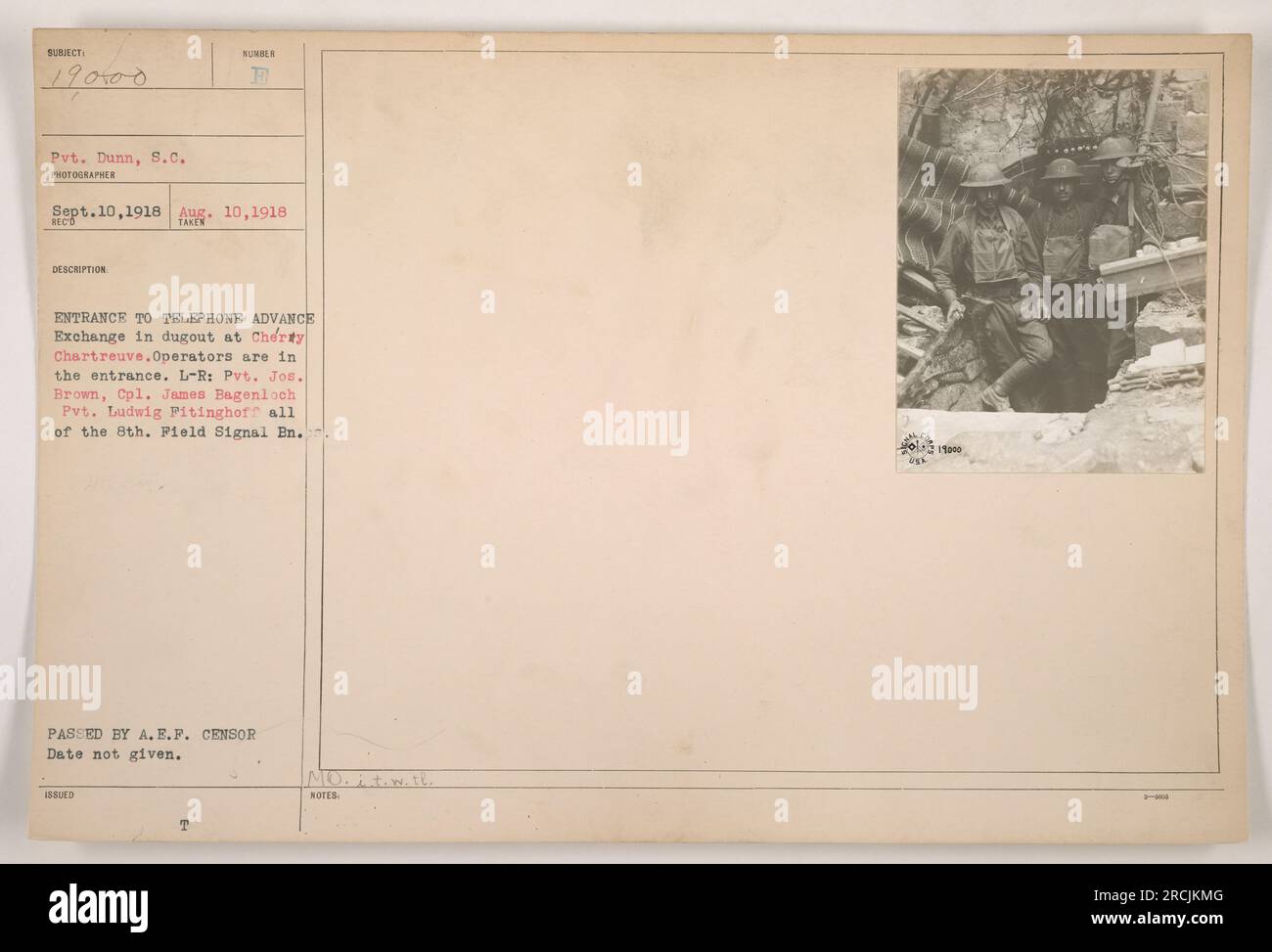 Entrance to a telephone advance exchange in a dugout at Cheiry ...