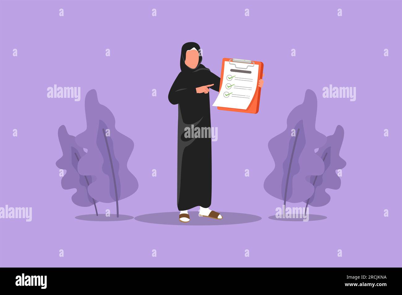 Graphic flat design drawing Arab businesswoman standing and pointing to ...