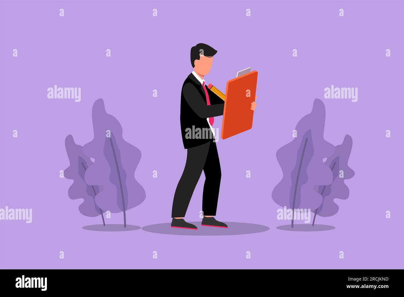 Cartoon flat style drawing young businessman standing and writing with ...