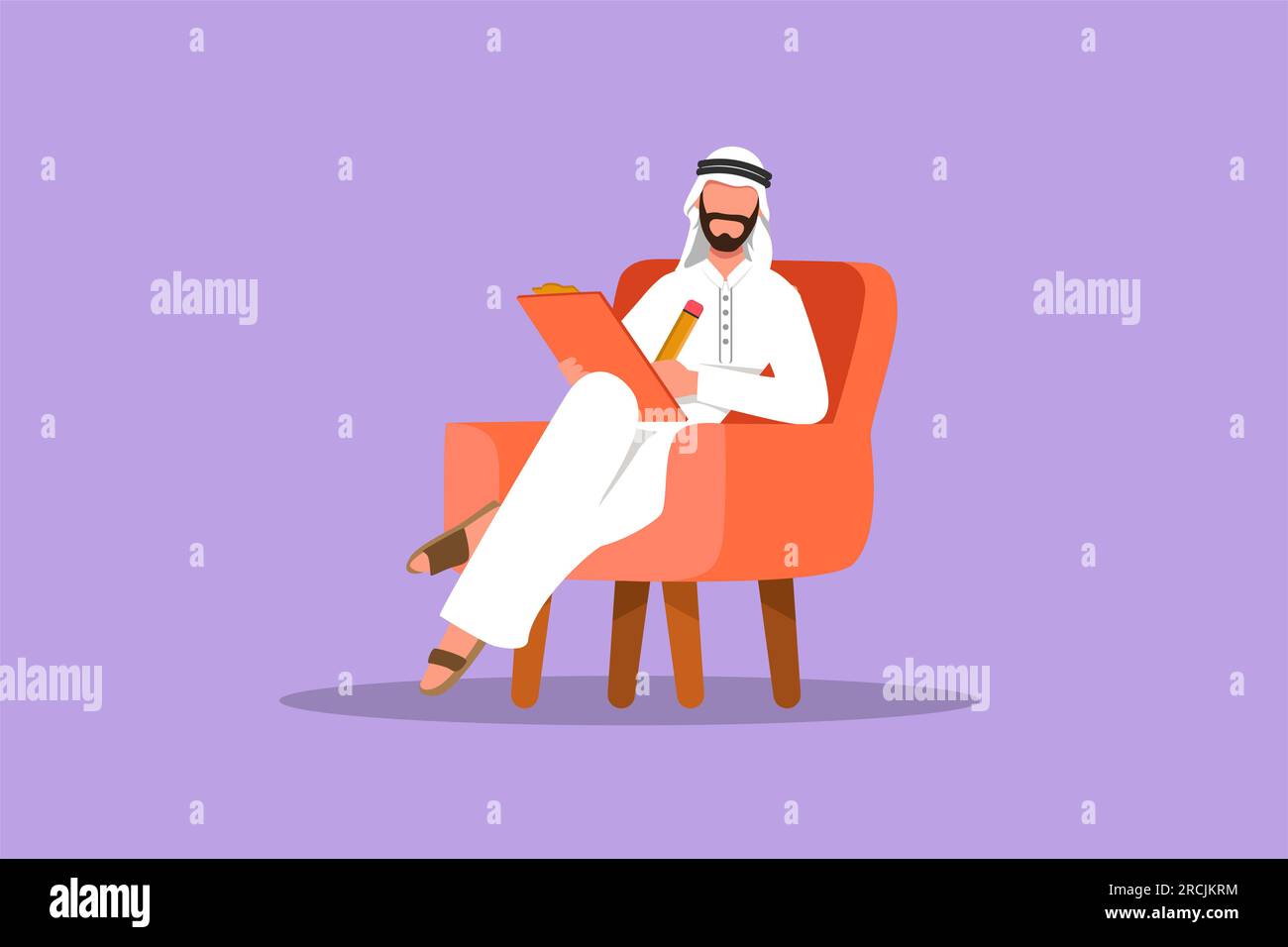 Graphic flat design drawing Arab businessman writing on clipboard. Male ...