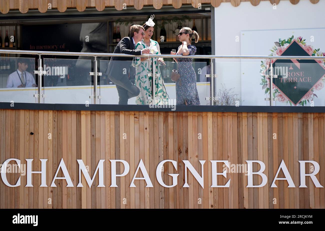 Racegoers at the Rose Terrace Champagne Bar during July Cup Day of The ...