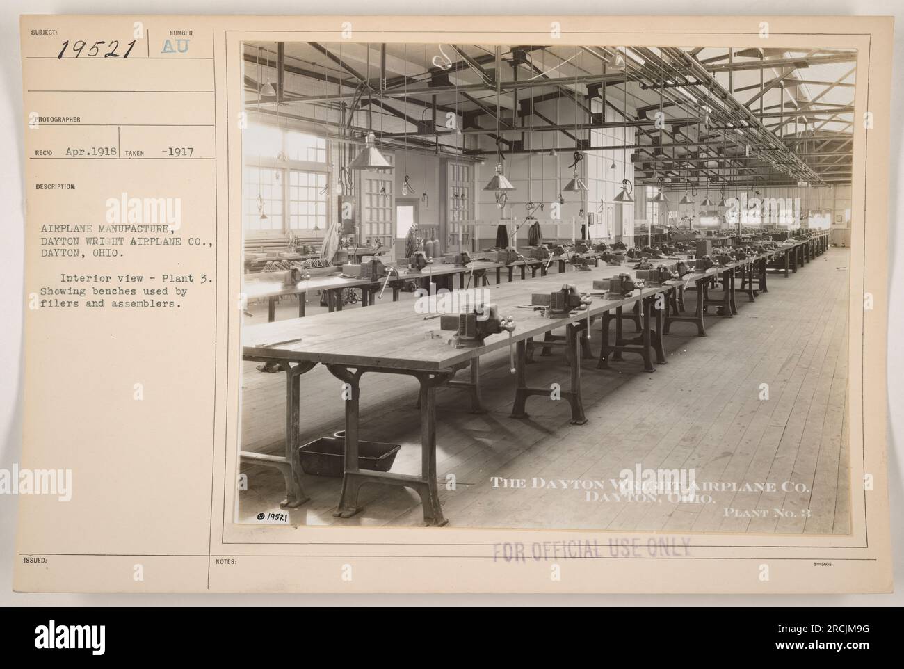 An interior view of Plant 3 at Dayton Wright Airplane Co. in Dayton ...