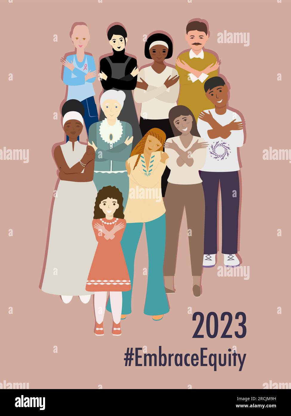 Multi ethnic group of people #EmbraceEquity Give equity a huge embrace. International Women's ...