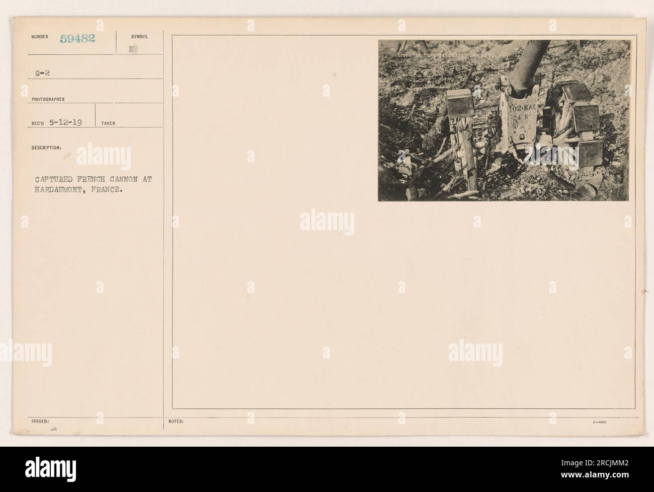 Captured French cannon at Hardaumont, France. The photograph, labeled ...