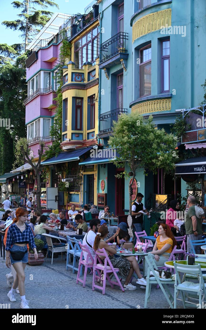 View of a road with shops and restaurants in Sultanahmet area in ...