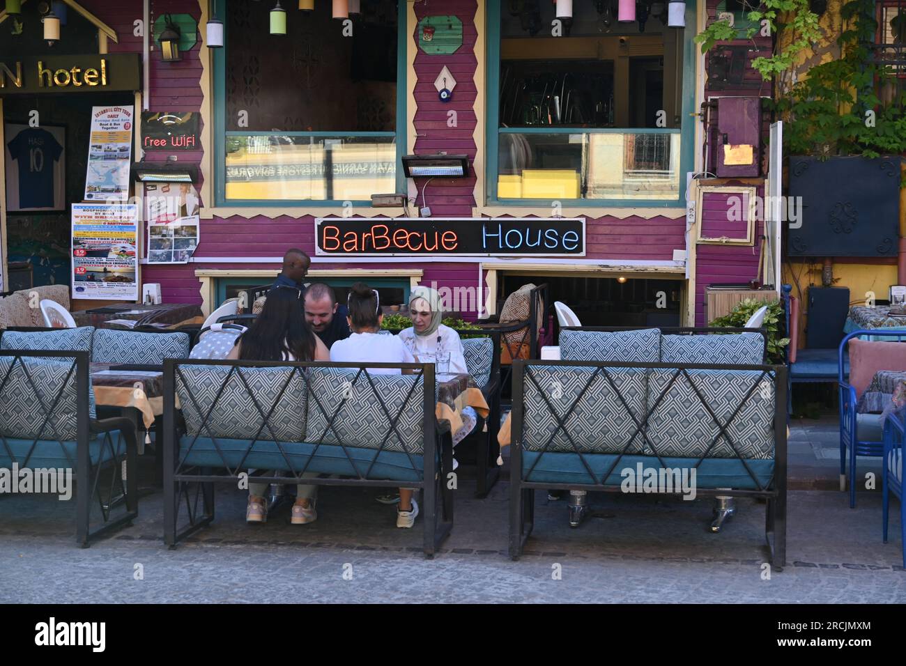 Turkish people eating outdoor in a restaurant in Sultanahmet area in ...