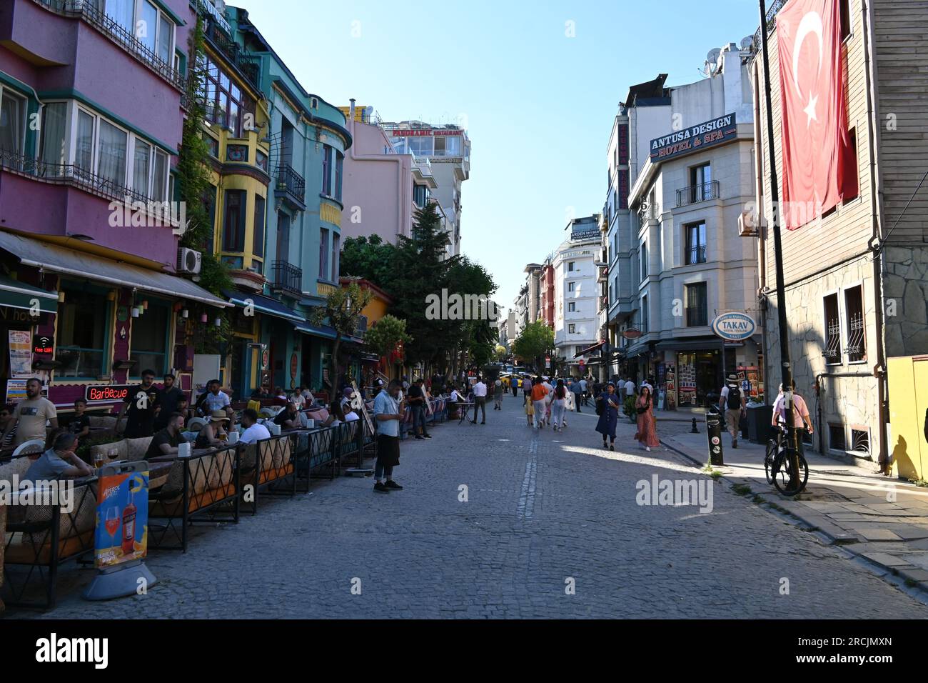 View of a road with shops and restaurants in Sultanahmet area in ...
