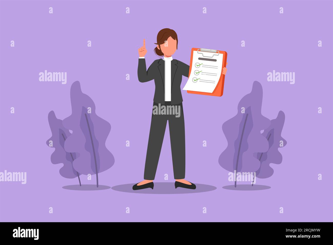 Graphic flat design drawing of businesswoman standing, holding ...