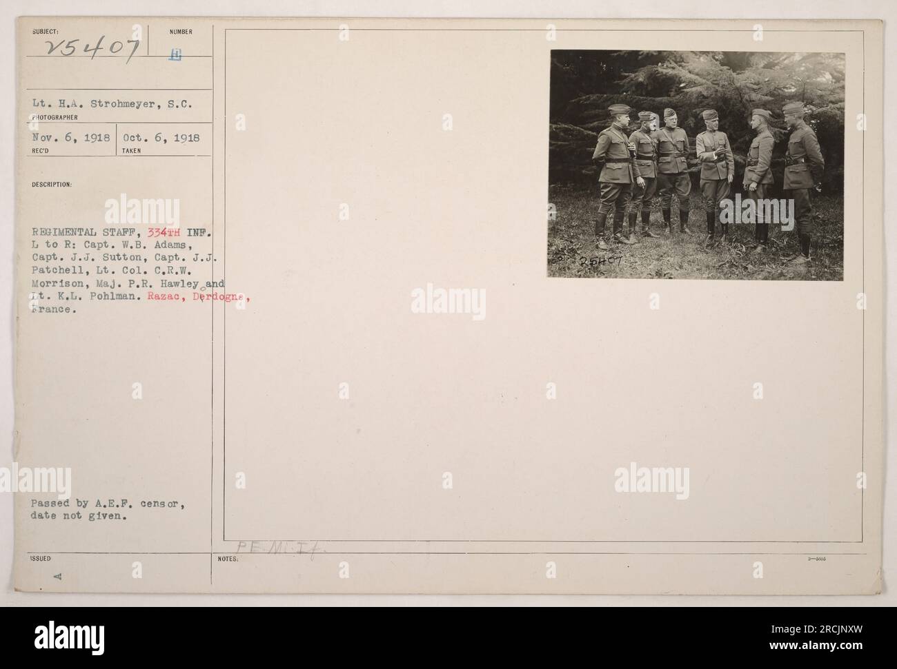 "Photograph showing the Regimental Staff of the 334th Infantry in Rasac ...