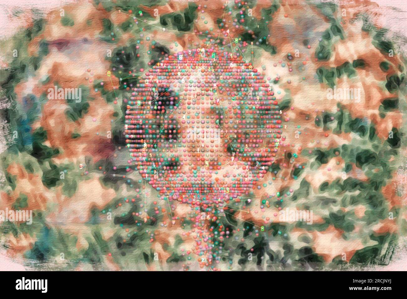 abstract design of planetary numbers moving on line paths towards ...