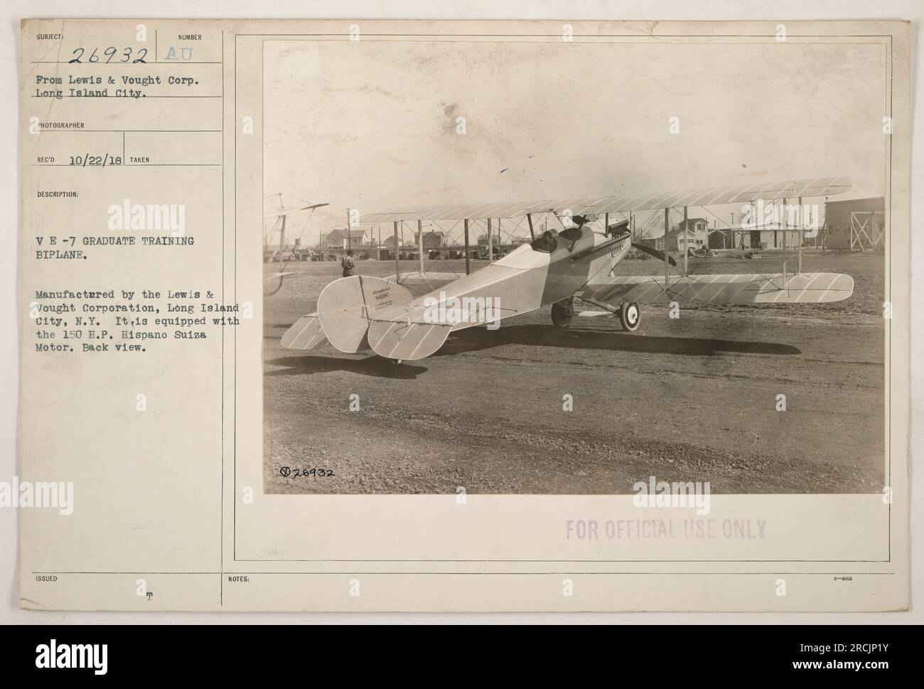 A rear view of the Lewis & Vought Corp.'s VE-7 graduate training ...