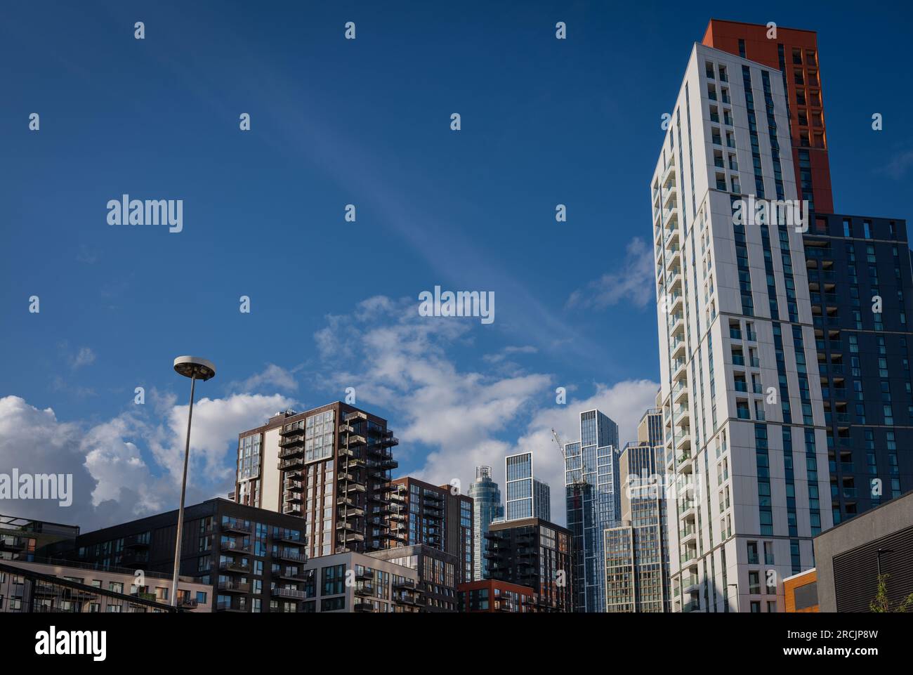 Nine Elms, London, UK: Tall buildings in Nine Elms with copy space ...