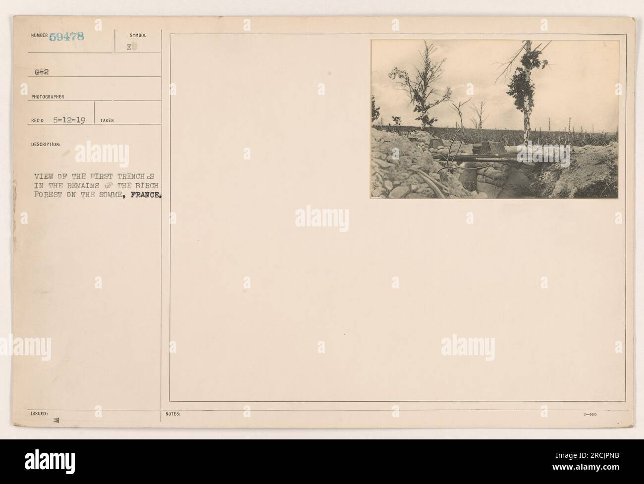 WWI soldiers survey the remains of a birch forest on the Somme ...