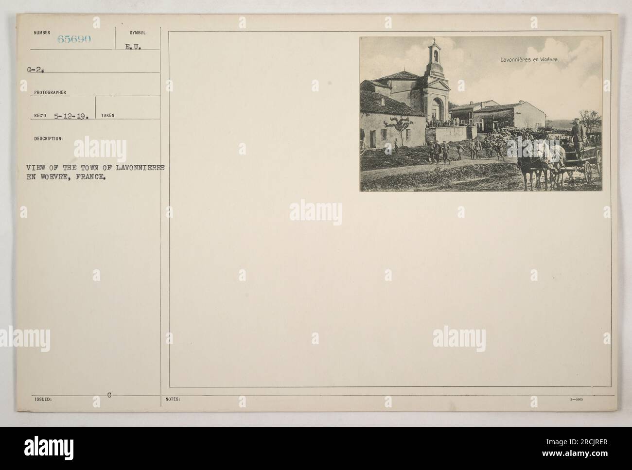 Aerial view of the town of Lavonnieres en Woevre, France, during World ...