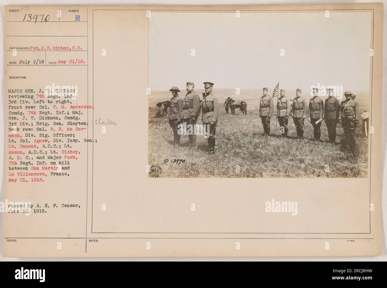 Major General J.T. Dickman reviewing the 7th Regiment of Infantry, 3rd ...