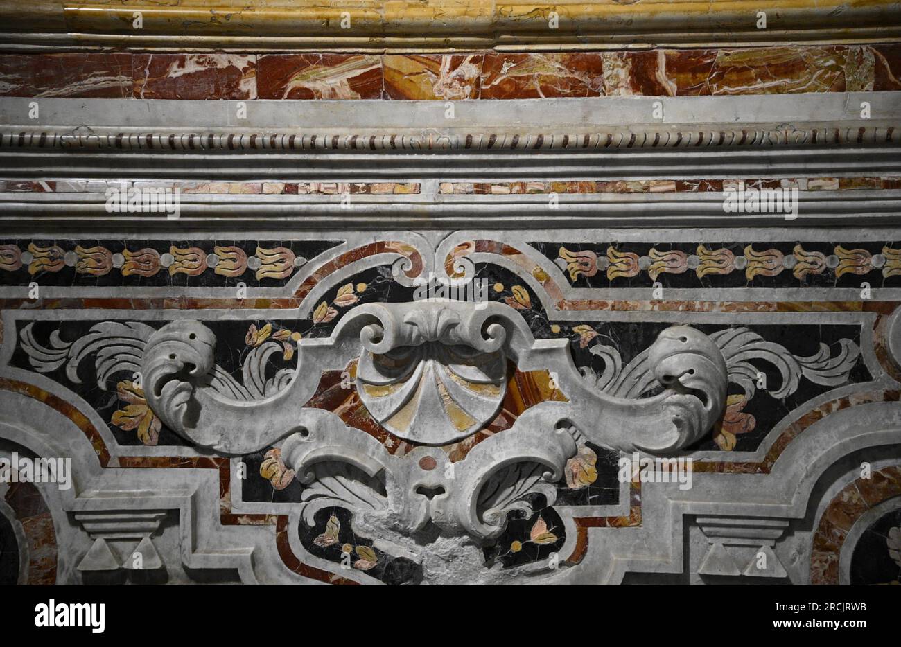 Baroque style marble architectural detail in the interior of Santa ...