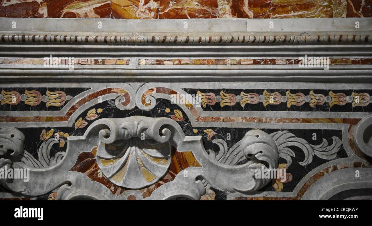 Baroque style marble architectural detail in the interior of Santa ...