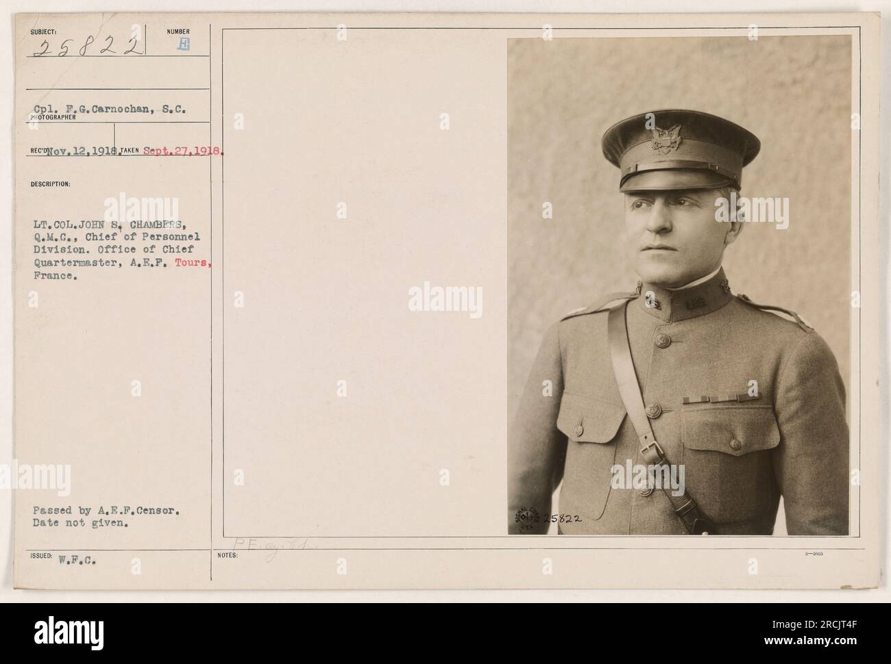 The photograph depicts Lt. Col. John S. Chambers, Q.M.C., Chief of ...