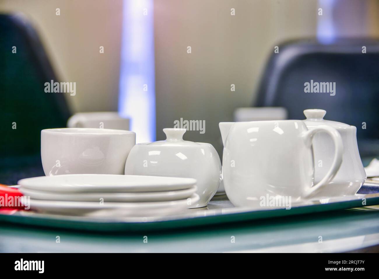 white porcelain business tea set in an office Stock Photo - Alamy