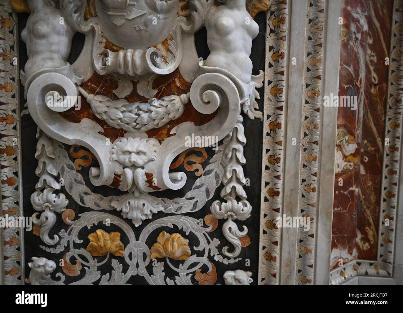 Baroque style marble architectural detail in the interior of Santa ...