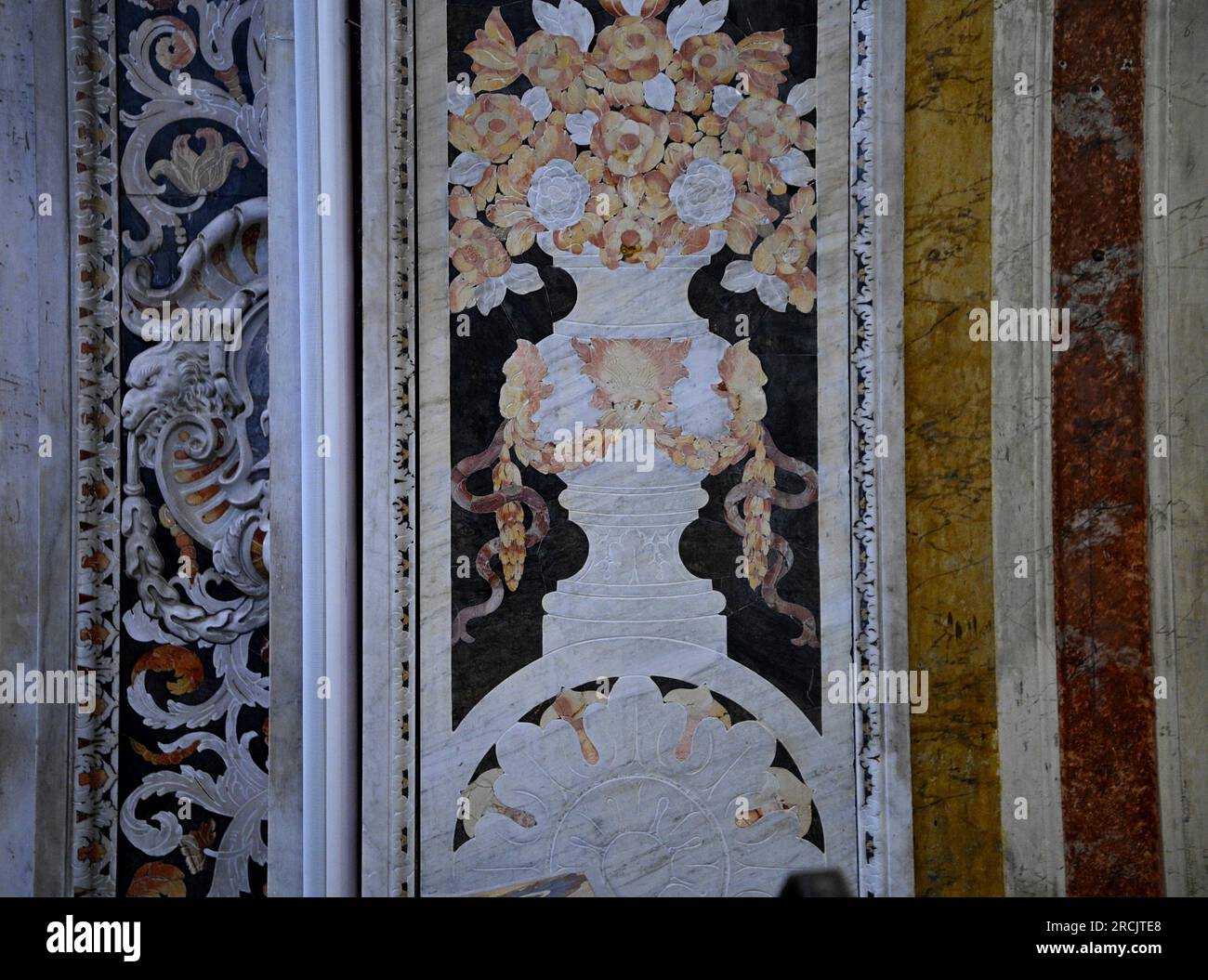Baroque style marble architectural detail in the interior of Santa ...