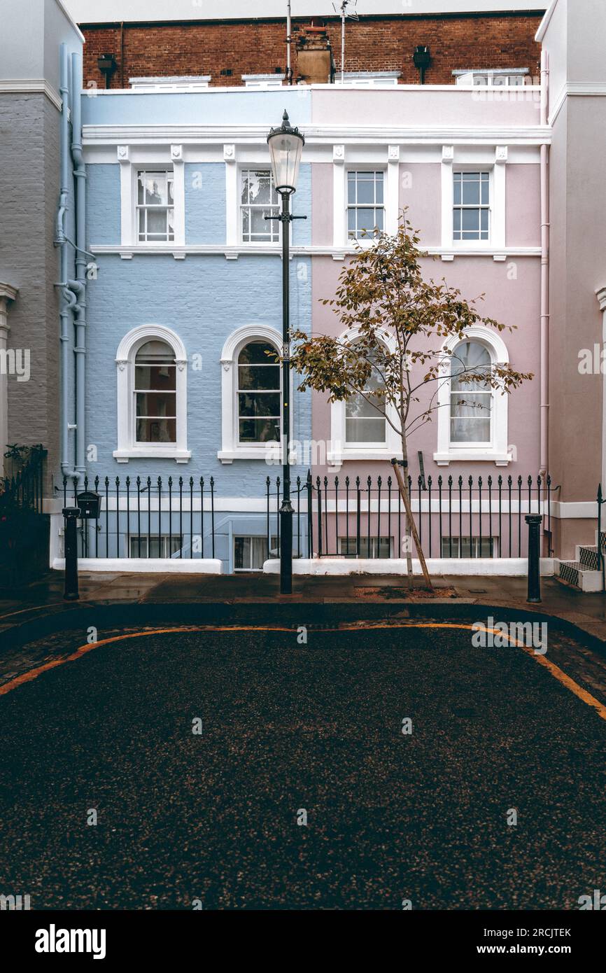 A pastel blue and rose colored house in London Stock Photo - Alamy