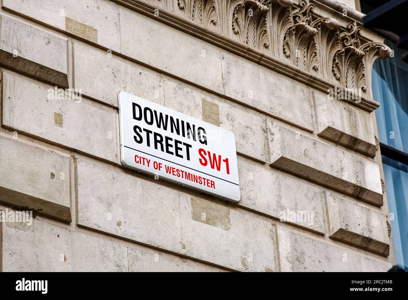 Downing Street and Whitehall, street sign, city of westminster, London ...