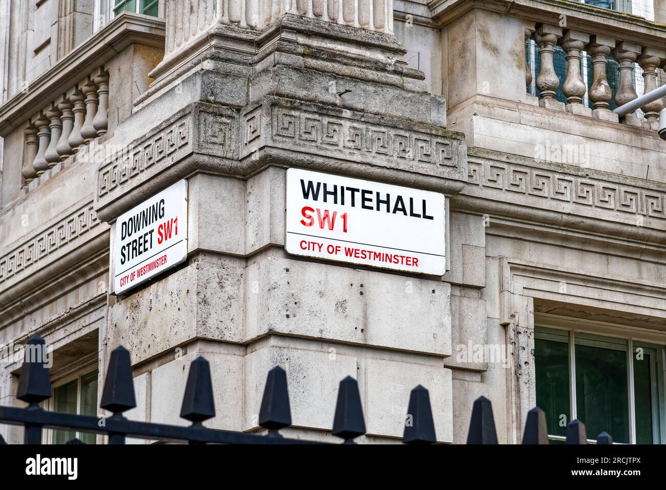 Downing Street and Whitehall, street sign, city of westminster, London ...