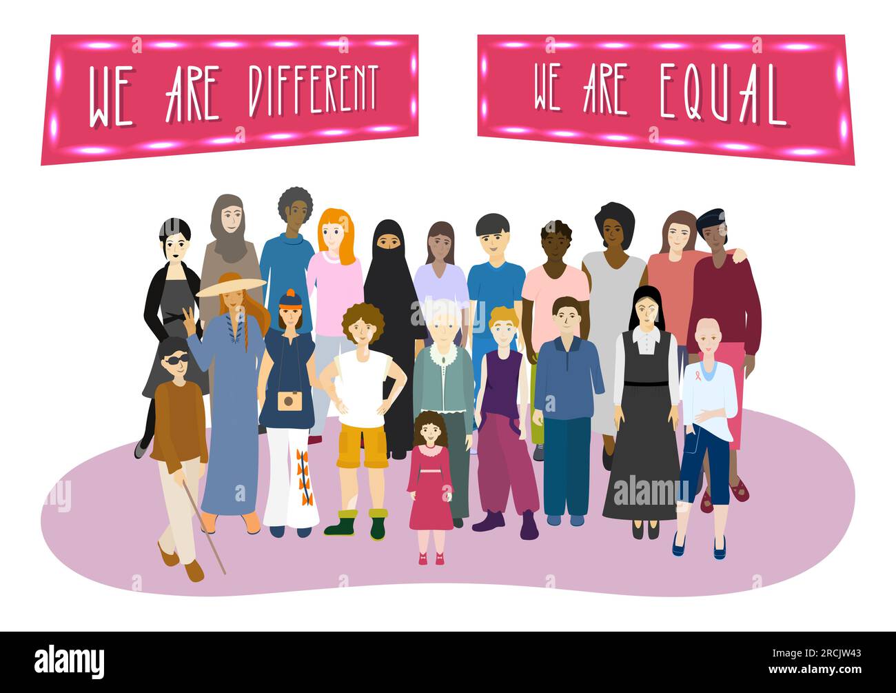 Multi-ethnic group of people. Men and women portrait. Disabled people ...