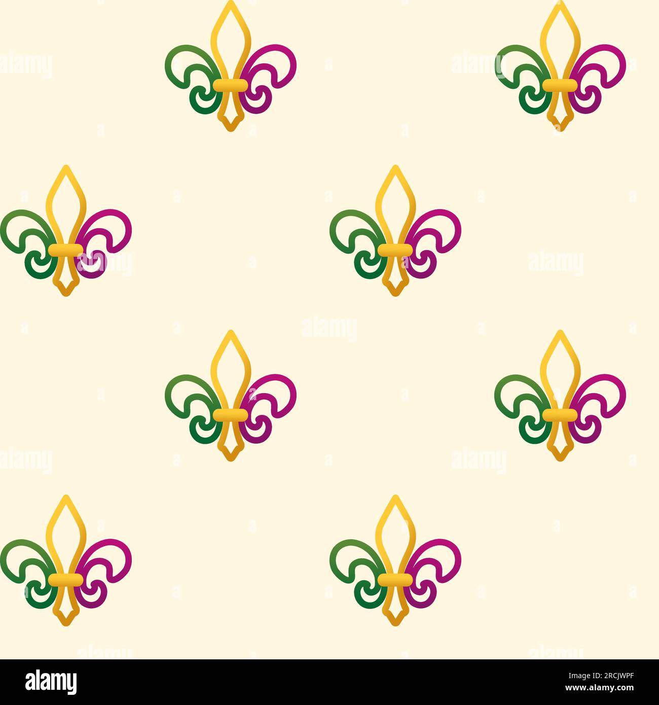 Mardi Gras Fleur De Lis seamless pattern Outline color design Vector illustration Isolated on ...