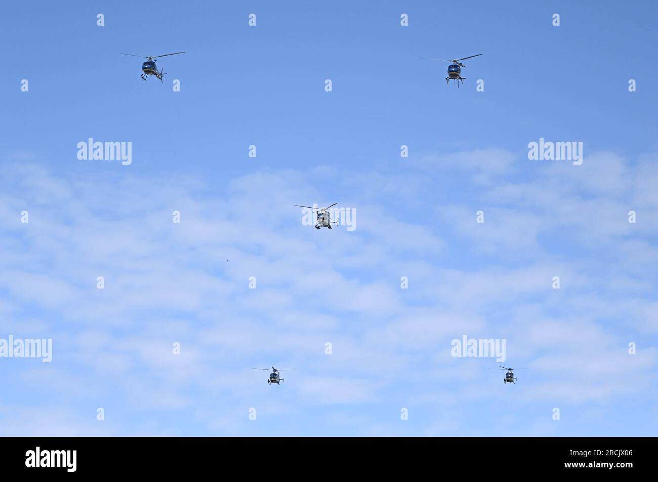 5 Gendarmerie Nationale helicopters perform a fly-over during the ...