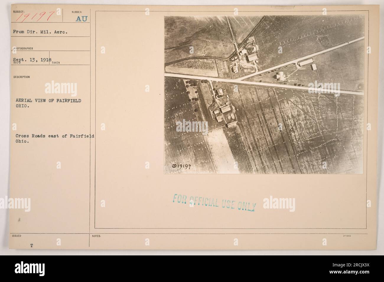 Aerial view of Fairfield, Ohio, showing the crossroads located east of ...