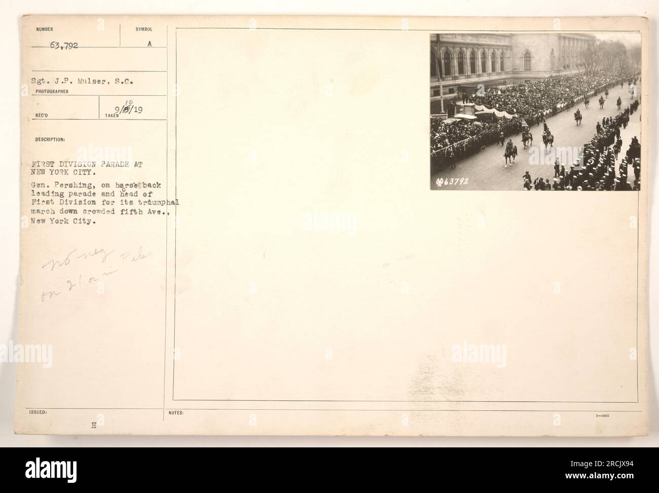 General Pershing, on horseback, leads the First Division Parade through ...