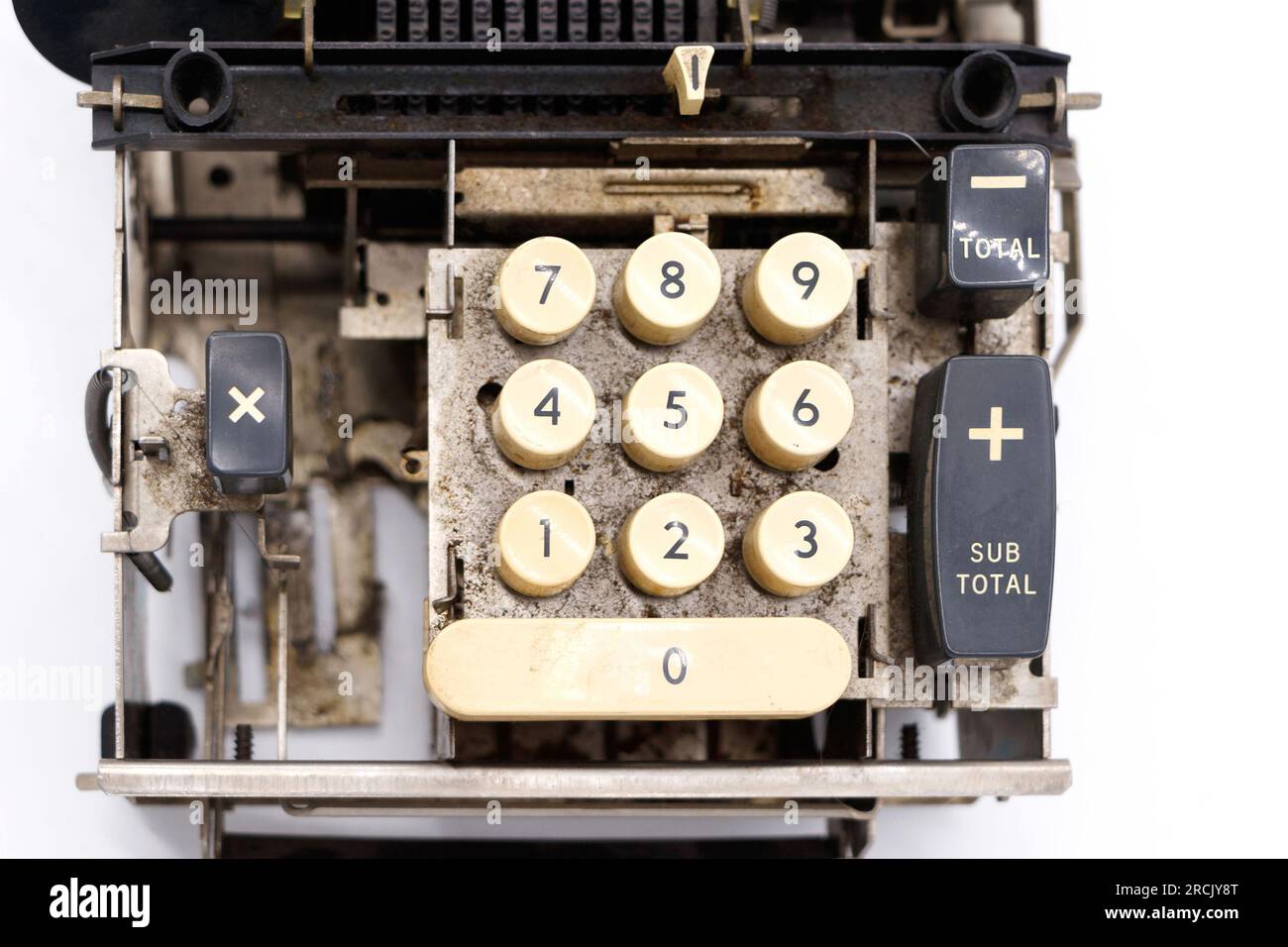 vintage calculator adding machine without case against white studio ...