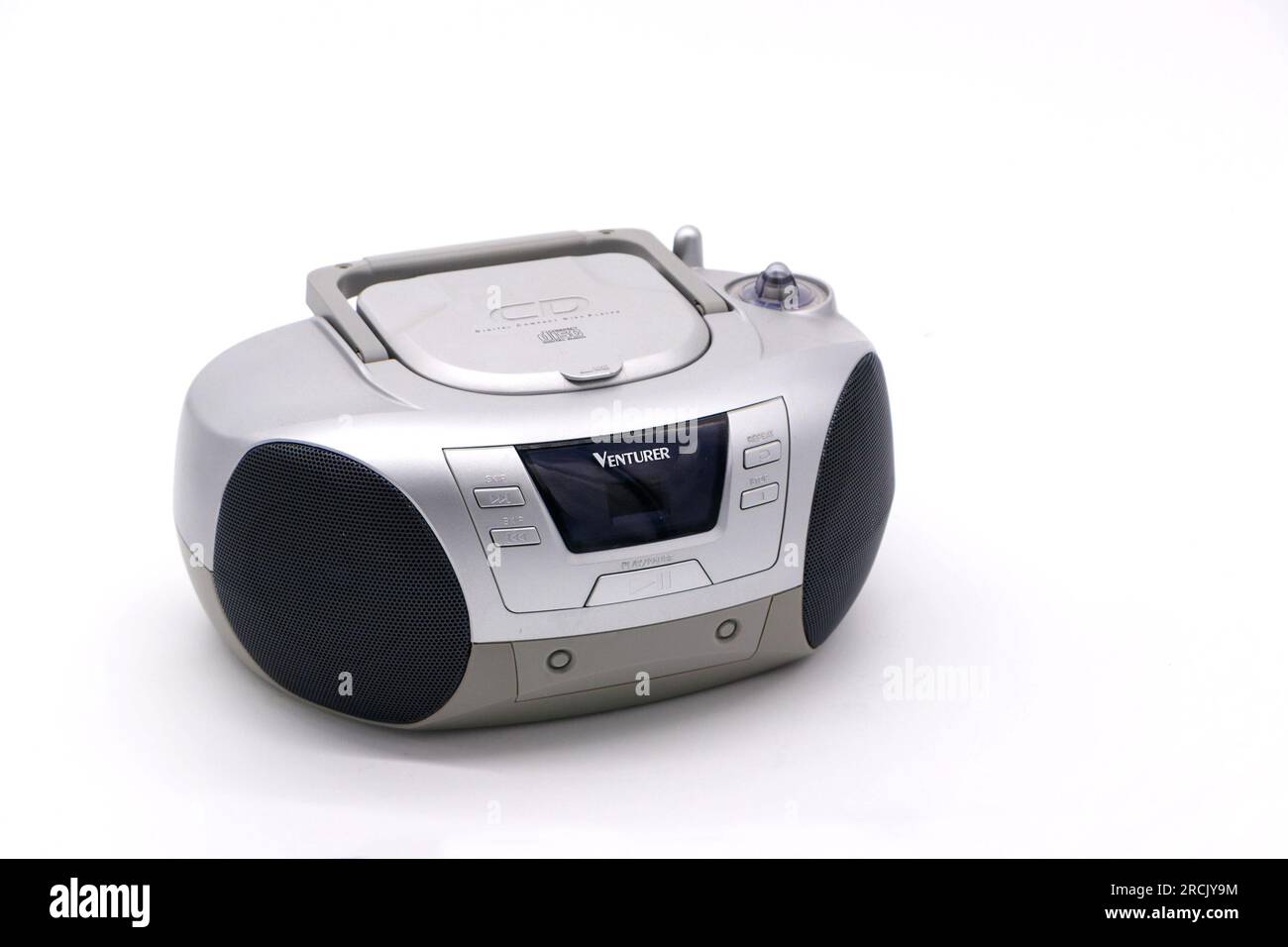 classic silver portable CD playestereo r radio Stock Photo - Alamy