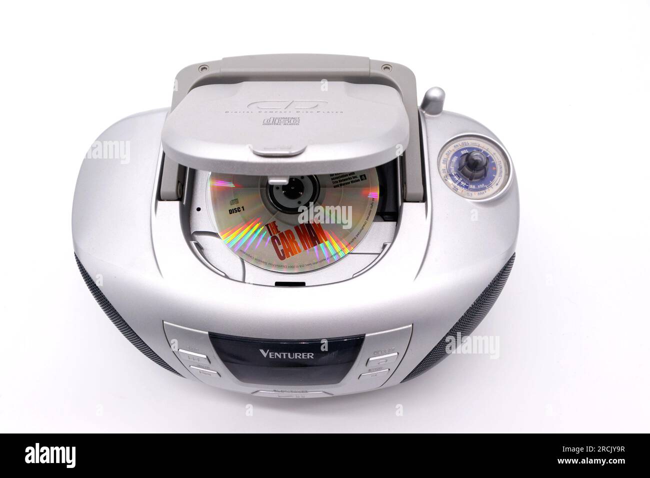 classic silver portable CD playestereo r radio Stock Photo - Alamy