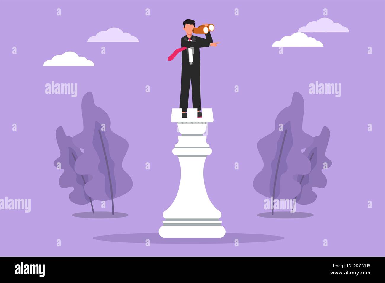 Character flat drawing smart businessman on top of big rook chess piece ...