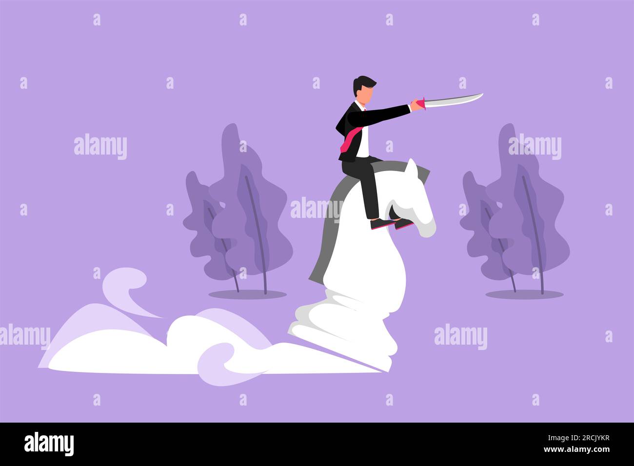 Graphic flat design drawing competitive businessman riding big chess ...