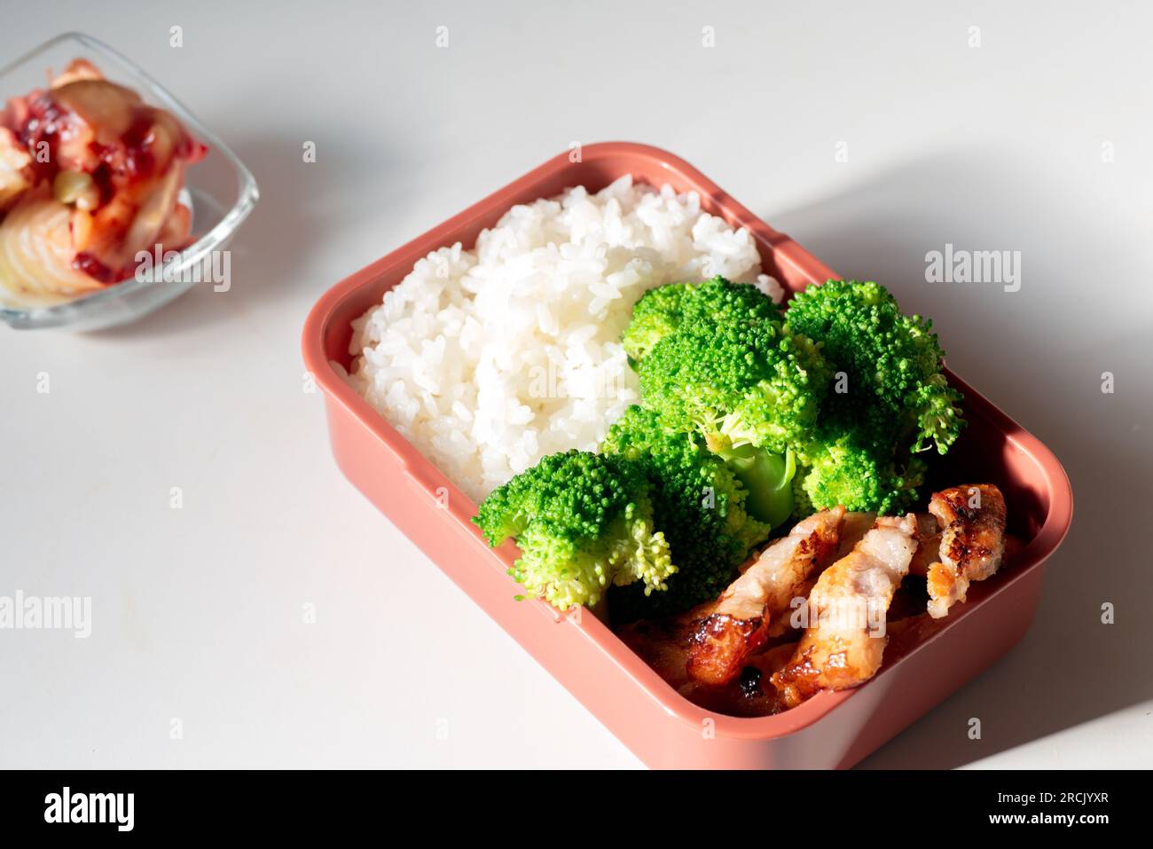 Lunch box with rice, broccoli, and pork. Asian-style lunch box Stock ...
