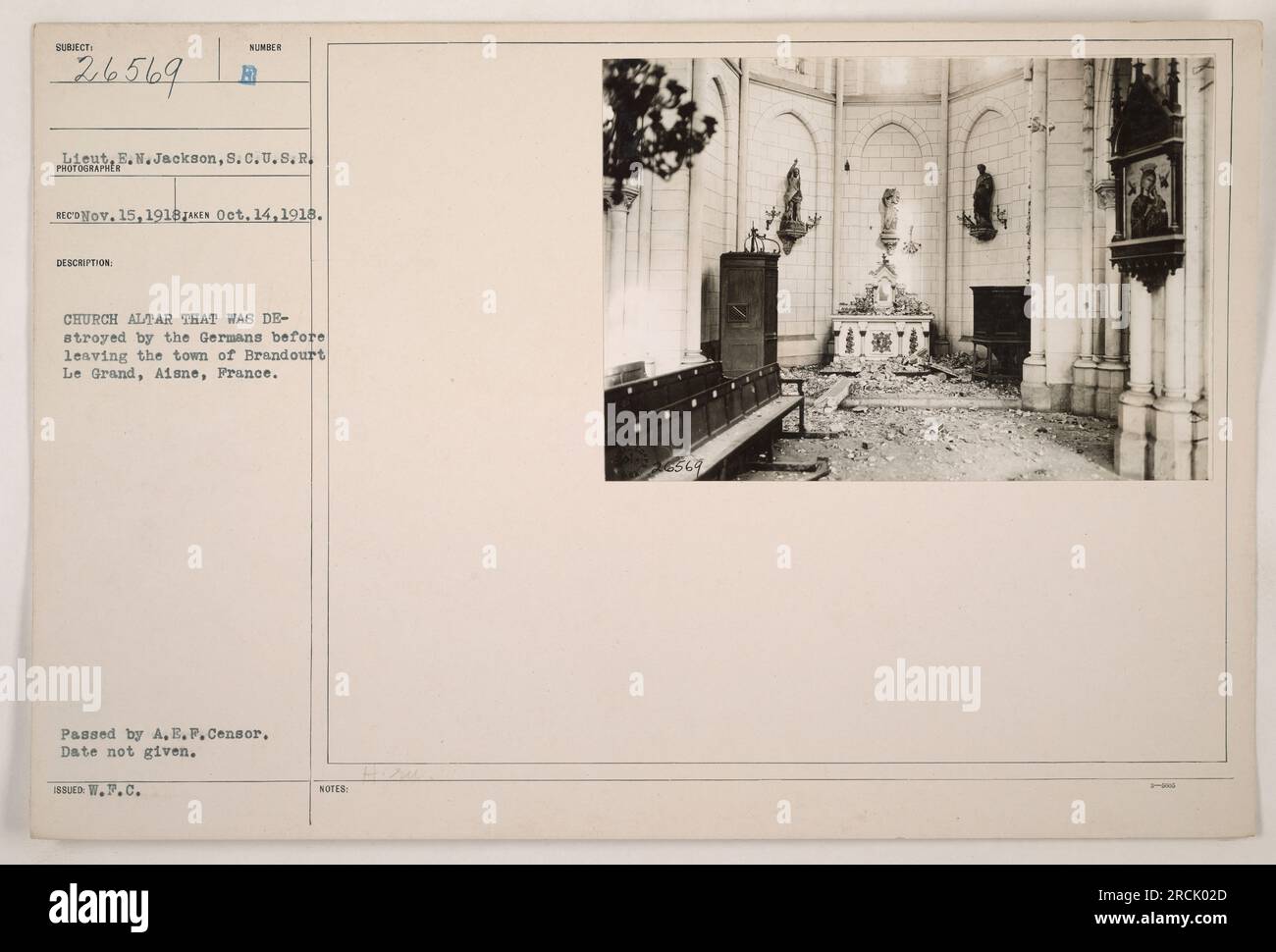 Church altar destroyed by Germans in the town of Brandourt Le Grand ...