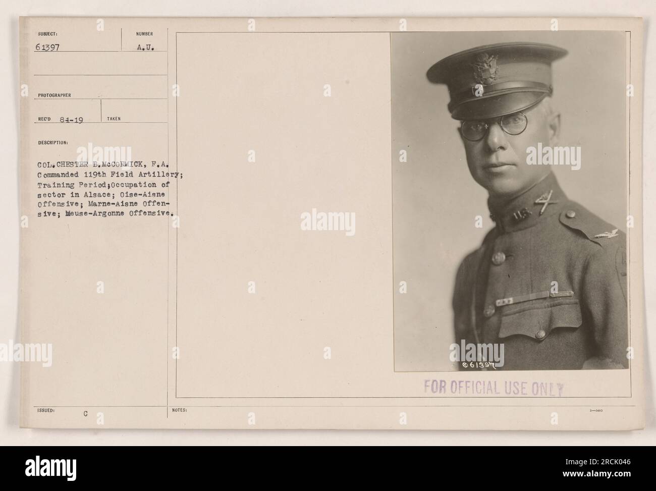 Colonel Chester B. McCormick, commanding officer of the 119th Field ...