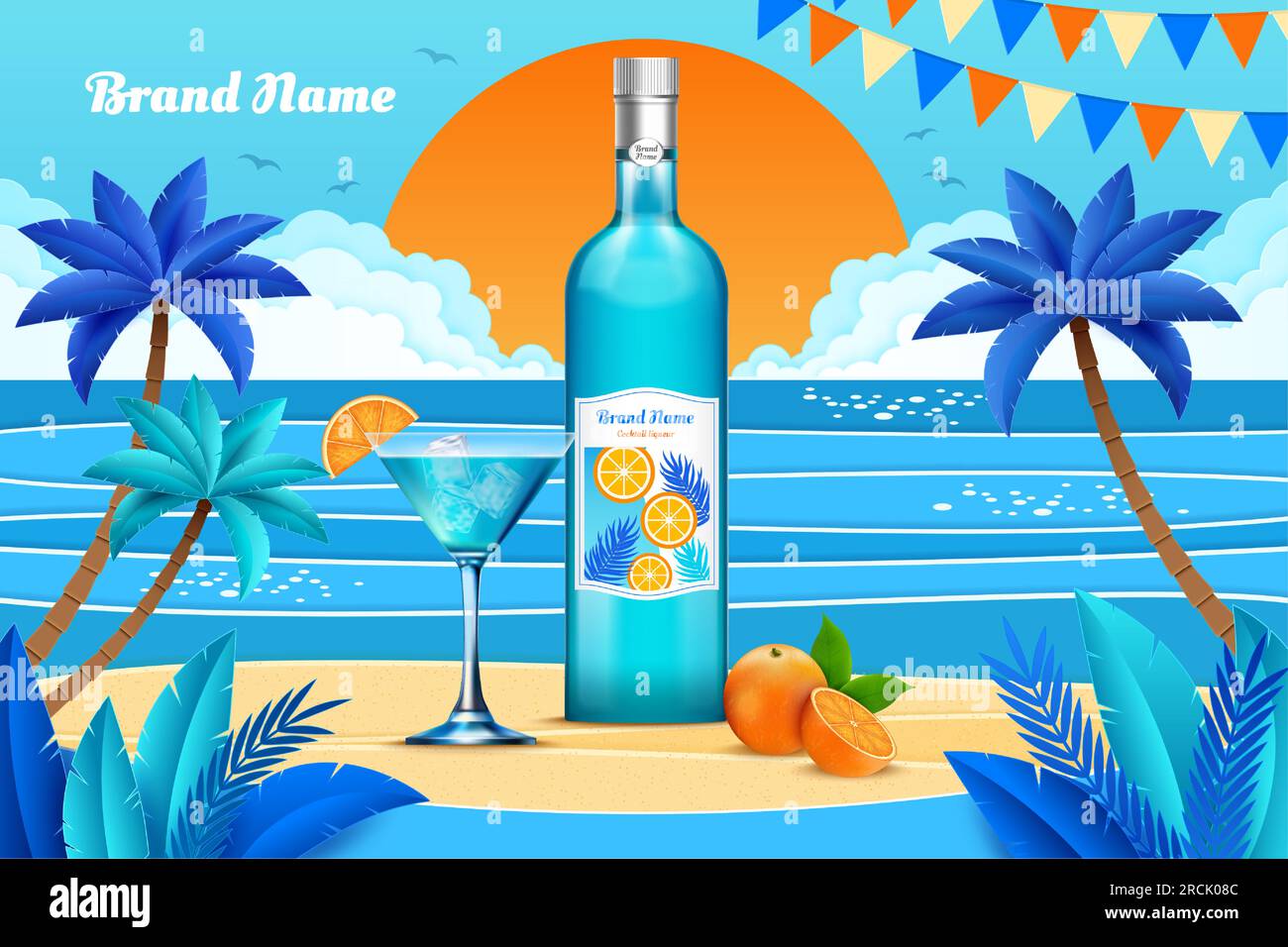 Summer cocktail. 3D beach drink. Pool party beverage poster. Happy hour ...