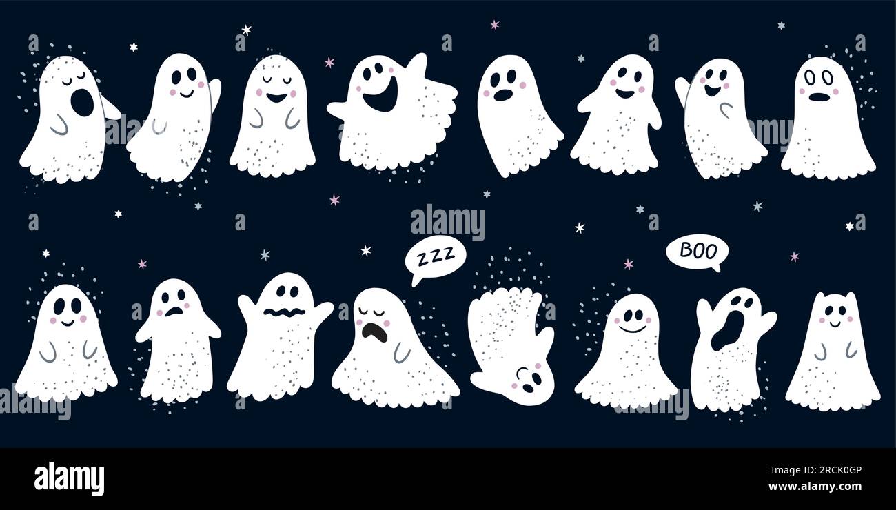 Cute ghost. Halloween baby characters, boo expression, phantom kid ...