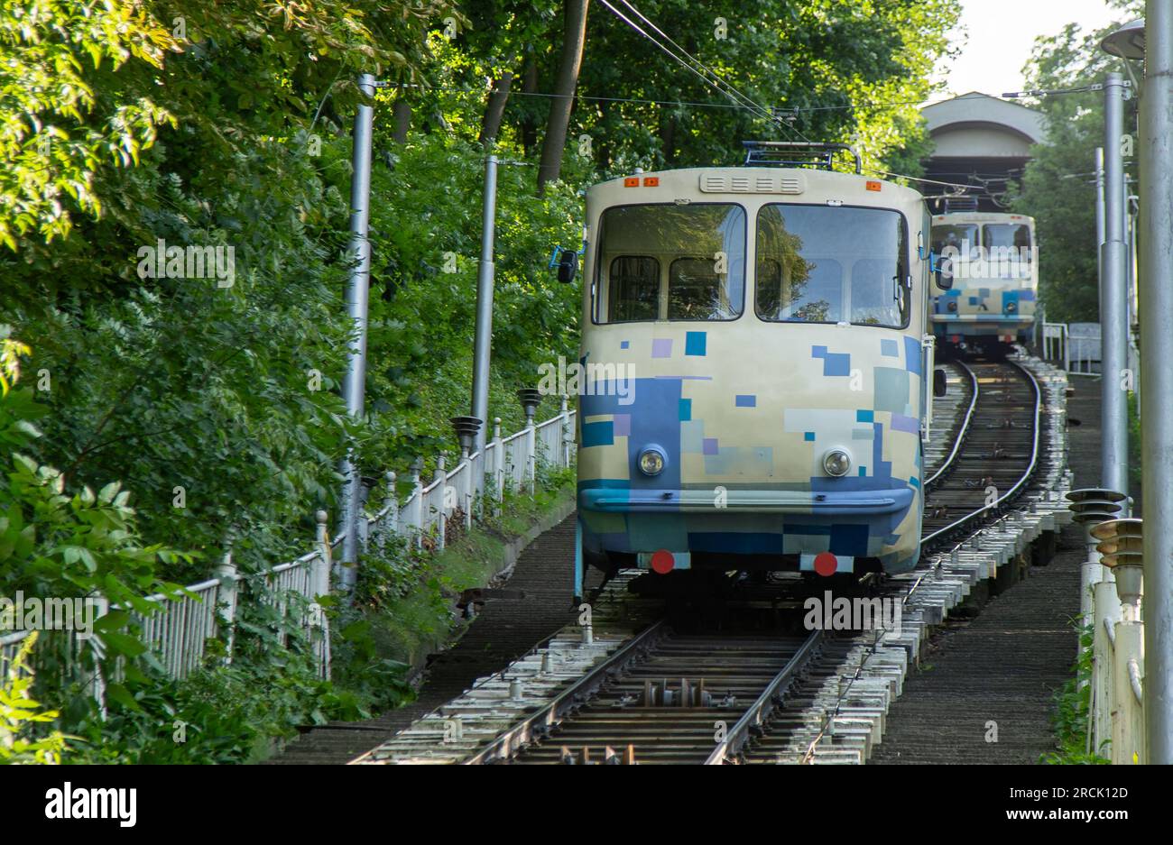Public transport funicular. Kyiv, Ukraine. Ukrainian electric tram in ...
