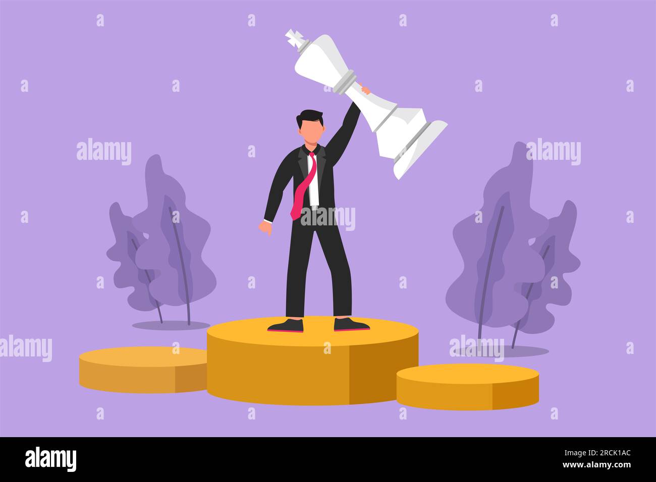 Character flat drawing happy businessman holding, lifting king chess ...
